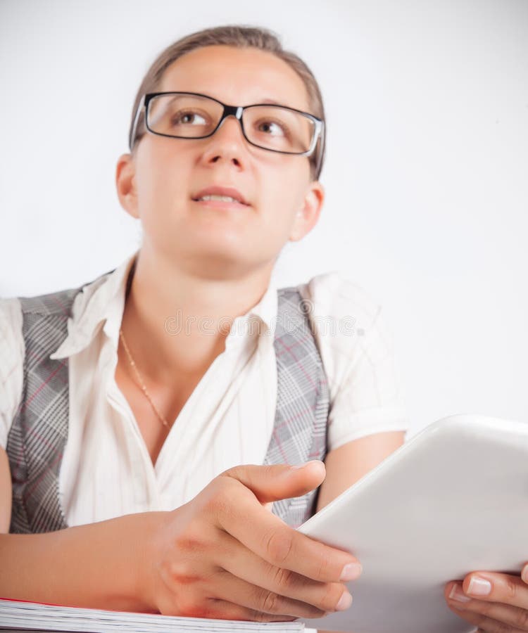 Cute Office Employee with the Tablet Stock Image - Image of portrait ...