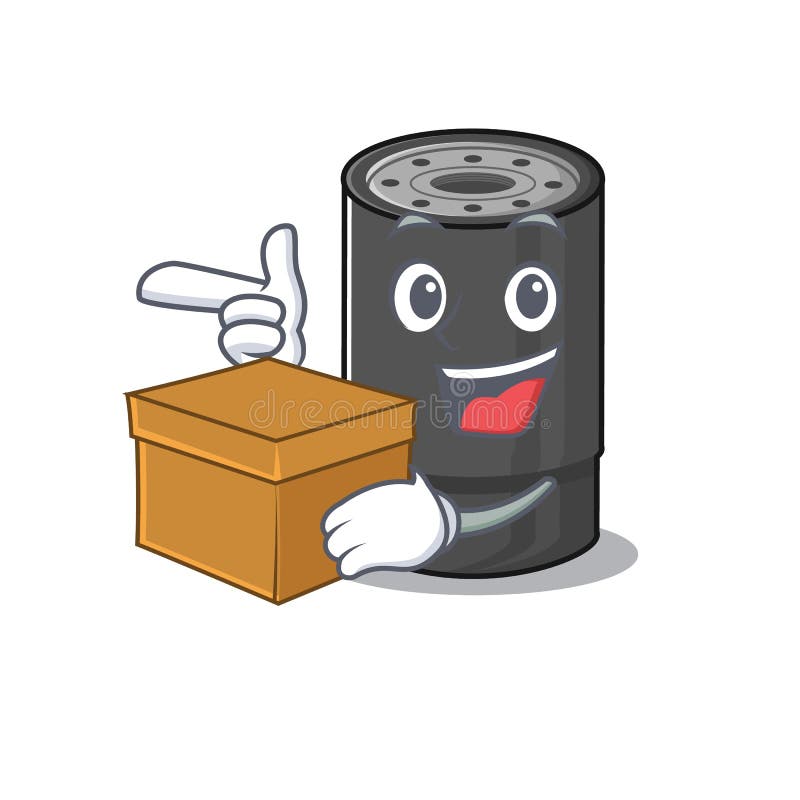 Cute Oil Filter Cartoon Character Having a Box Stock Vector ...