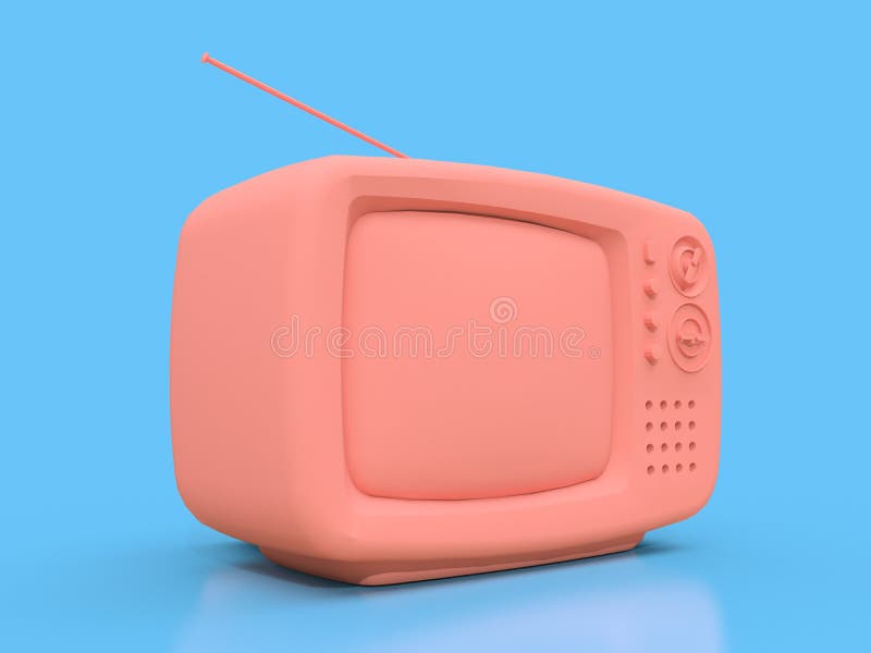 Cute Old Pink Tv with Antenna on a Blue Background. 3d Illustration ...