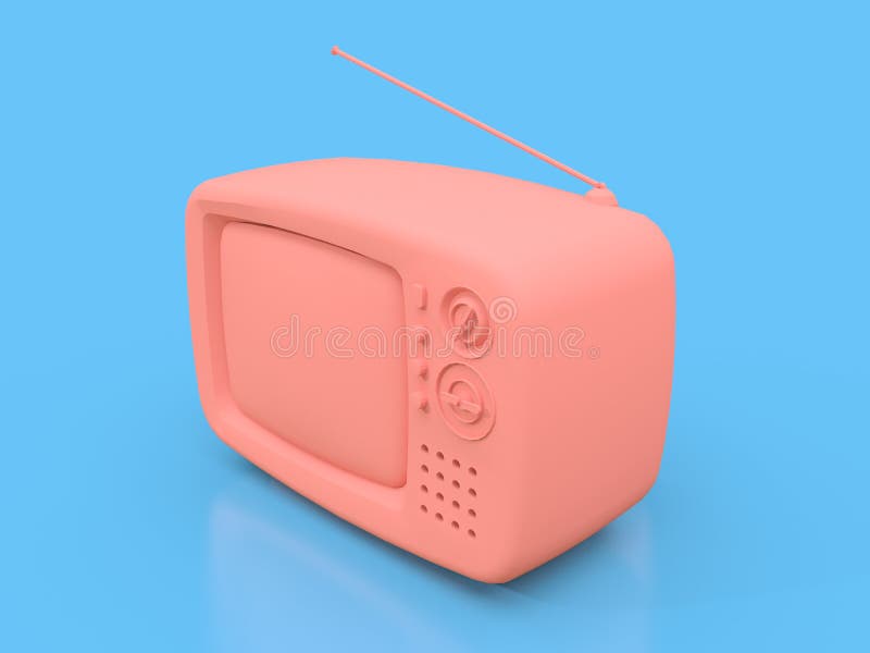 Cute Old Pink Tv with Antenna on a Blue Background. 3d Illustration ...