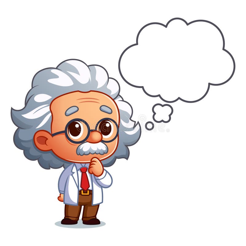 Cute Old Scientist Cartoon Character Thinking with Speech Bubble Stock ...