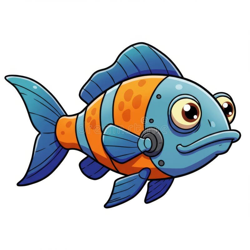 Cute Orange and Blue Robot Fish Cartoon Illustration Stock Illustration ...