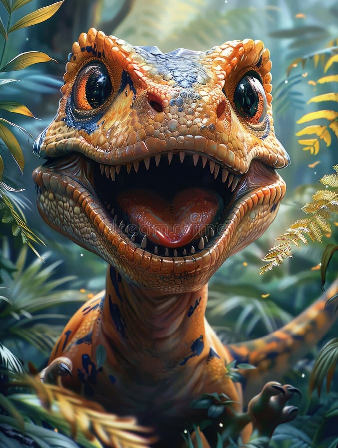 Cute Orange Cartoon Dinosaur Character Standing Stock Illustration - Illustration of toddler ...