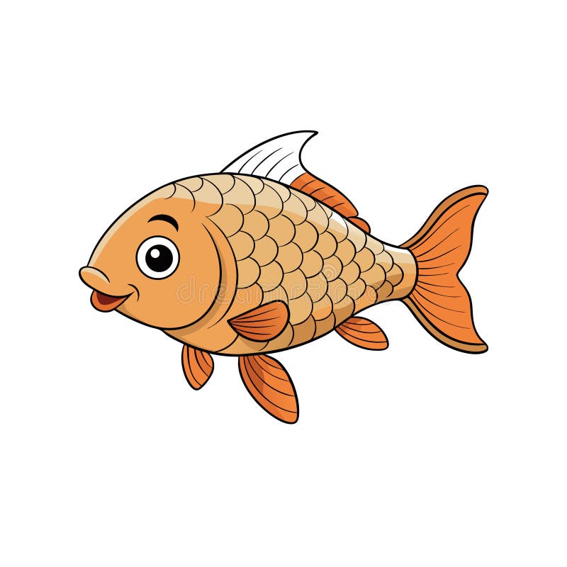 Cute Orange Cartoon Fish with Outlined Details Illustration Stock ...