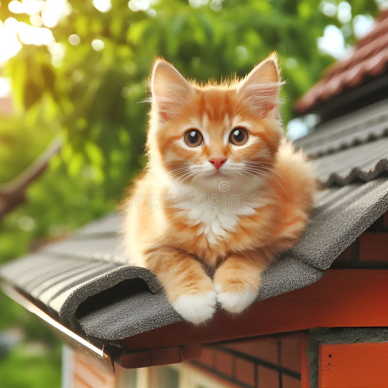 A Cute Orange Cat Lounges on the Roof. Stock Photo - Image of roof ...