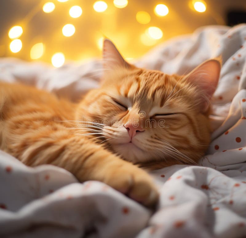 Cute Orange Cat Sleeping Inside a Bed with His Eyes Shut Stock Photo ...