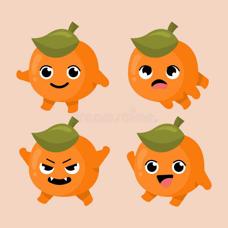 Cute Orange Character Illustration Icon Set Stock Vector - Illustration ...