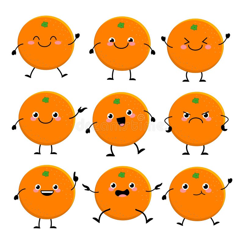 Cute Orange Characters Set with Different Emitions Vector Illus Stock ...