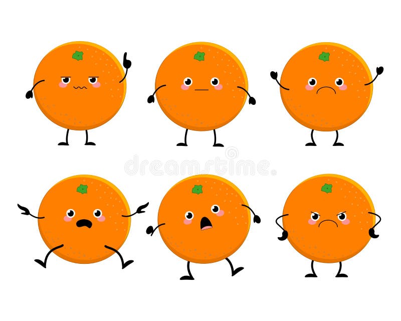 Cute Orange Characters Set with Different Emitions Vector Illus Stock ...