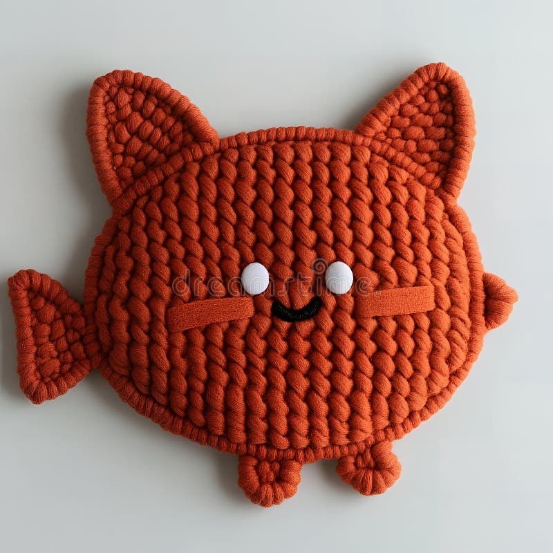 Cute Orange Crocheted Fish Wall Hanging with a Happy Face Stock ...