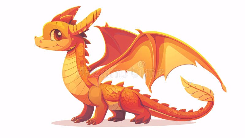 Cute Orange Dragon with Big Wings and Tail on White Background Stock ...