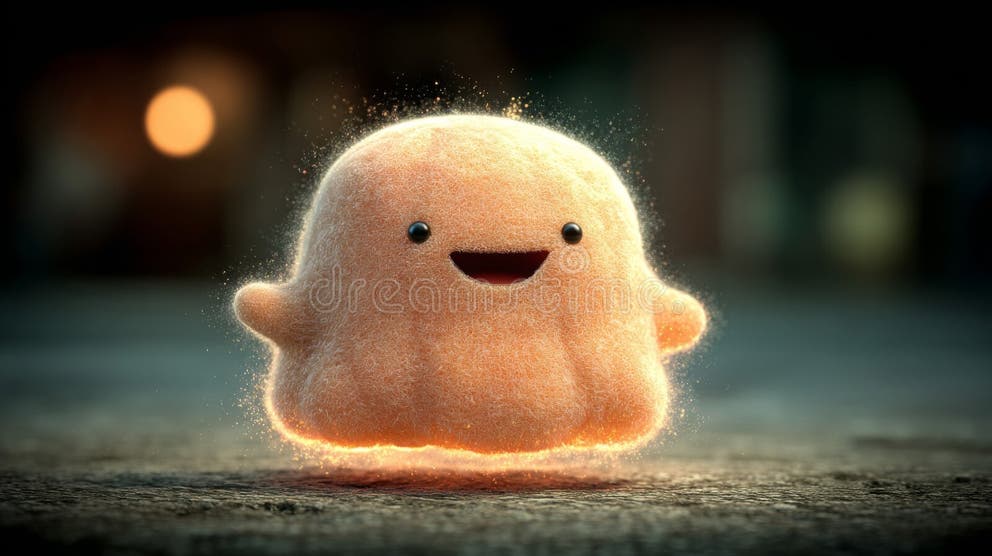 Cute Orange Fluffy Ghost Glowing in the Dark Stock Illustration ...