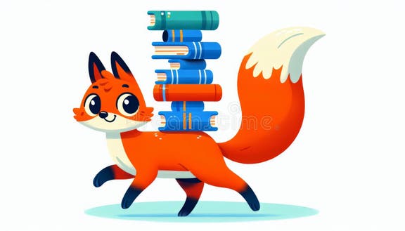 Cute Orange Fox Carrying Stack of Books Stock Illustration ...