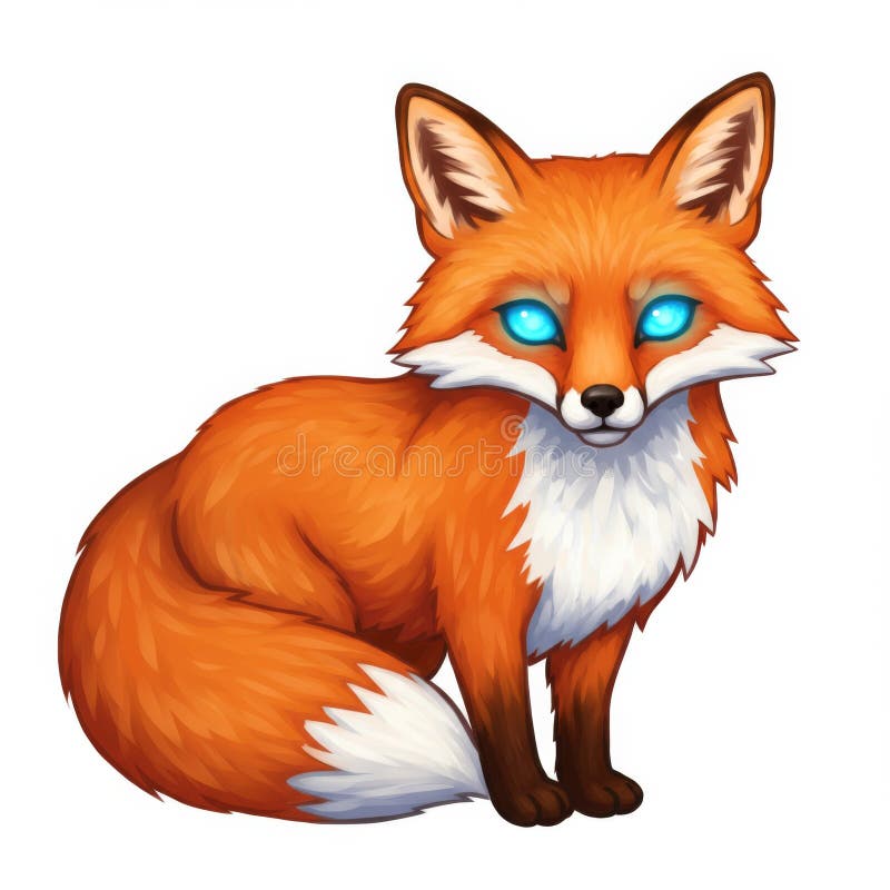 Cute Orange Fox with Glowing Blue Eyes Digital Illustration Stock ...