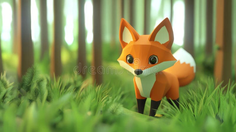 Cute Orange Fox in Low Poly Forest Illustration Stock Illustration ...