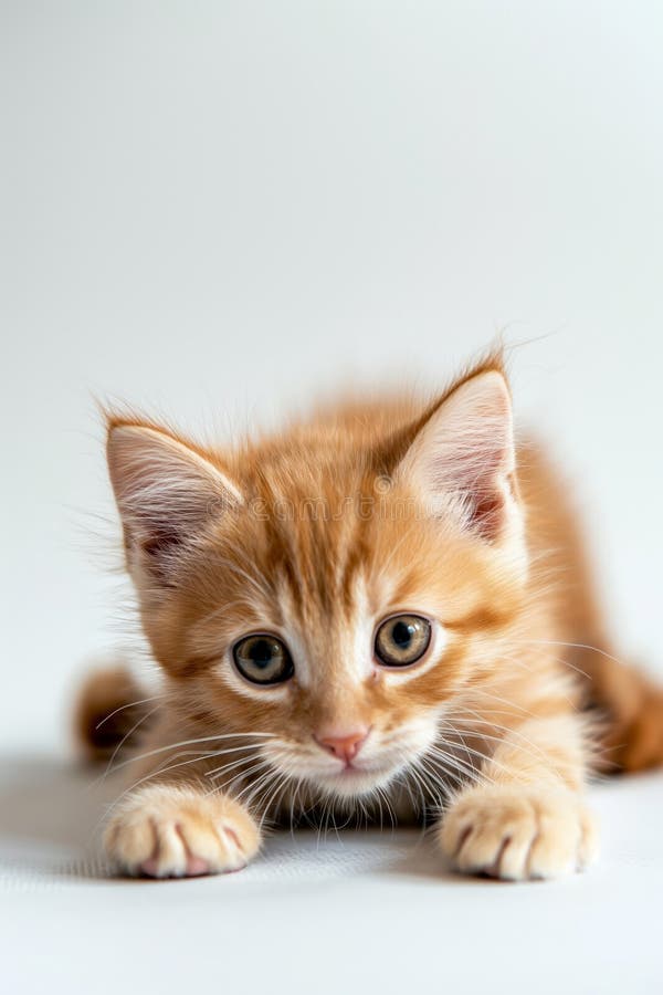 A Cute Orange Kitten is Laying on a White Surface Stock Image - Image ...