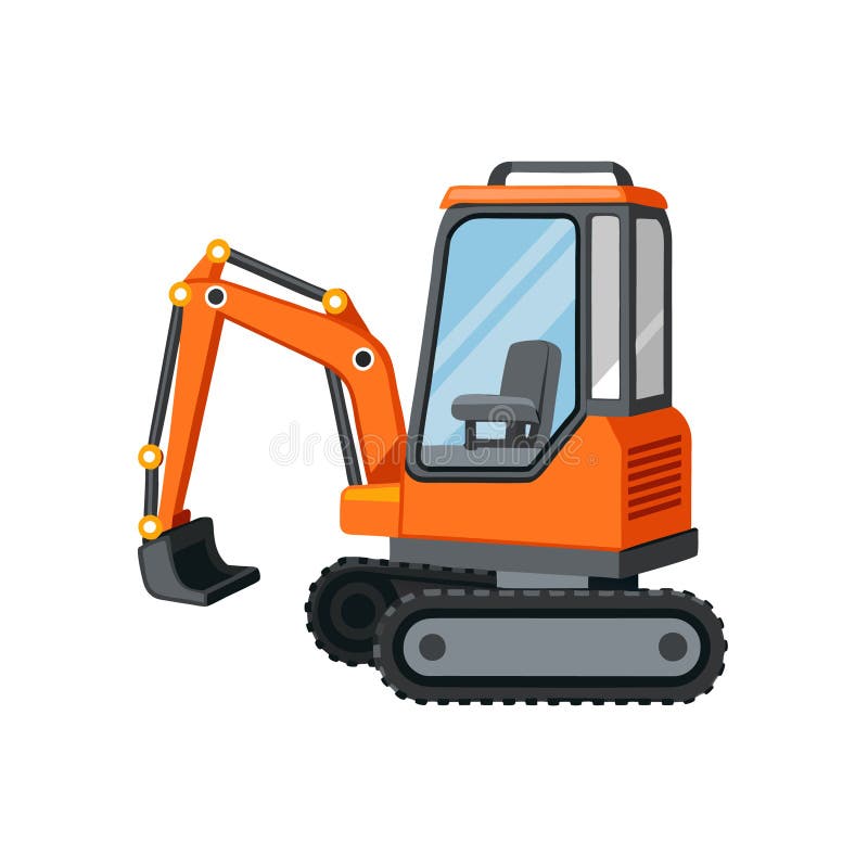 Cute Orange Mini Excavator Cartoon Illustration on White Stock Image ...