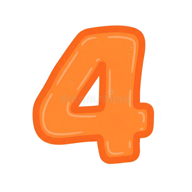 A Cartoonish Orange Number Four with a Thick Outline Isolated on a ...