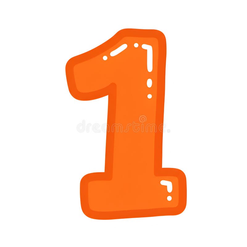 Illustration of a Single Orange Number One with a White Outline on a ...