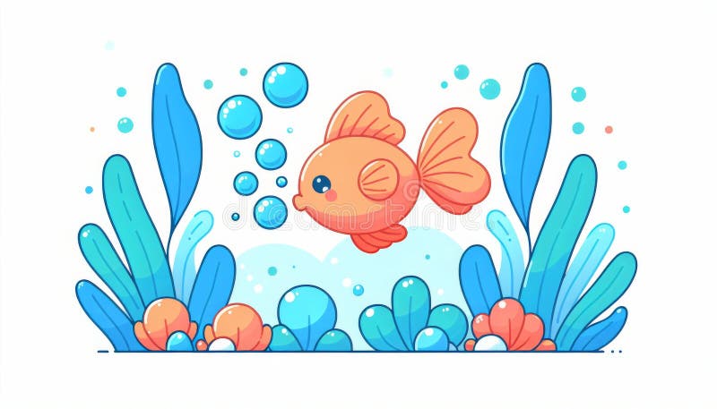 Cute Orange Pixel Fish in Underwater Scene Stock Illustration ...