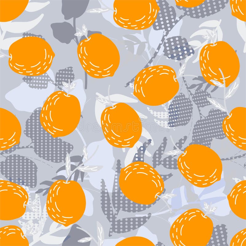 Cute Orange and Plants Vector Cartoon Pattern Seamless Stock Vector ...