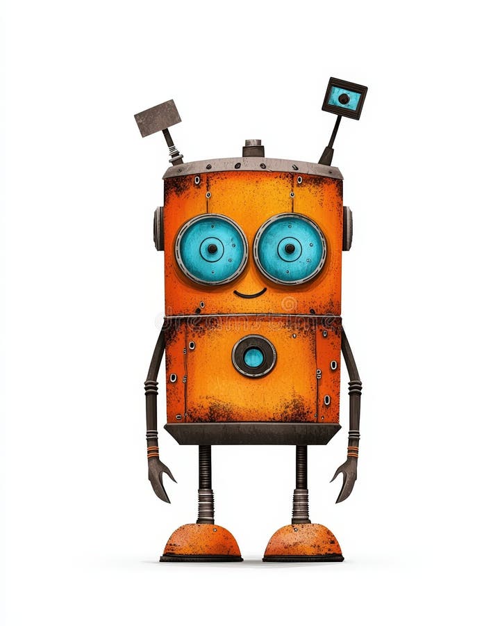 Cute Orange Robot with Blue Eyes White Background Stock Illustration ...