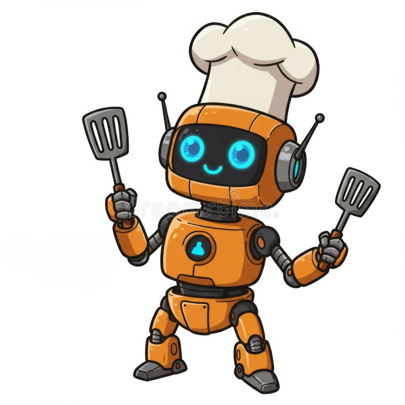 Cute Orange Robot Chef with Spatulas Pixel Art Illustration Stock ...