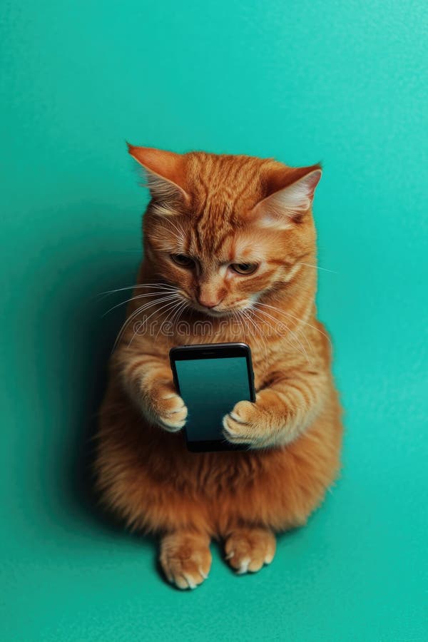 Cute Orange Tabby Kitten Texting Stock Image - Image of smartphone ...