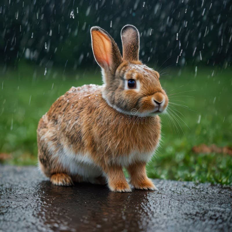 Kawaii Rabbit Playing Outside with Raining Stock Illustration ...