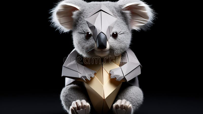 A Cute Origami Koala Bear Made of Paper with a Black Background Stock ...