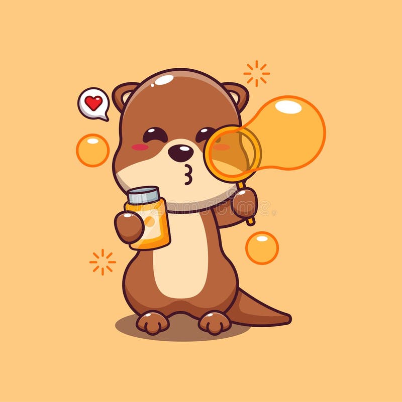 Cute Otter Blowing Bubbles Cartoon Vector Illustration Stock Vector