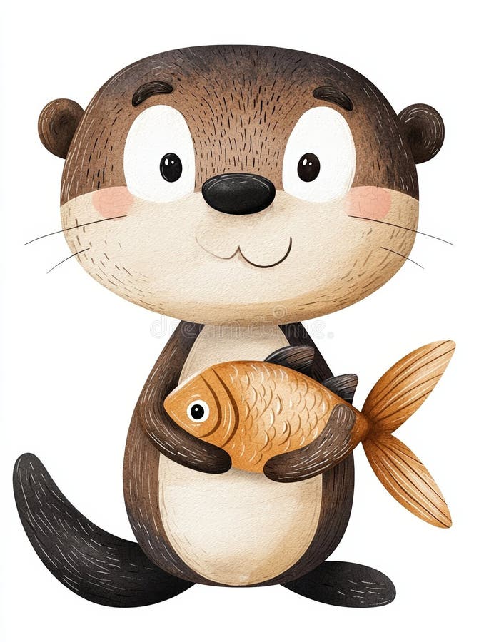 Cute Otter Holding a Goldfish Stock Illustration - Illustration of ...