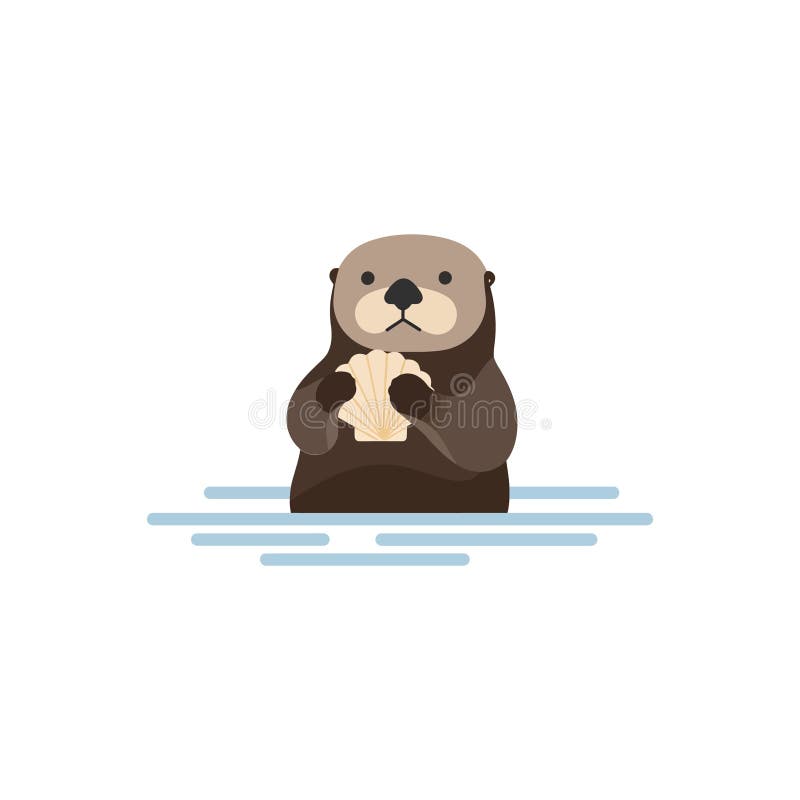 Cute Otter Holding a Shell in a Minimal Flat Vector Illustration Stock ...