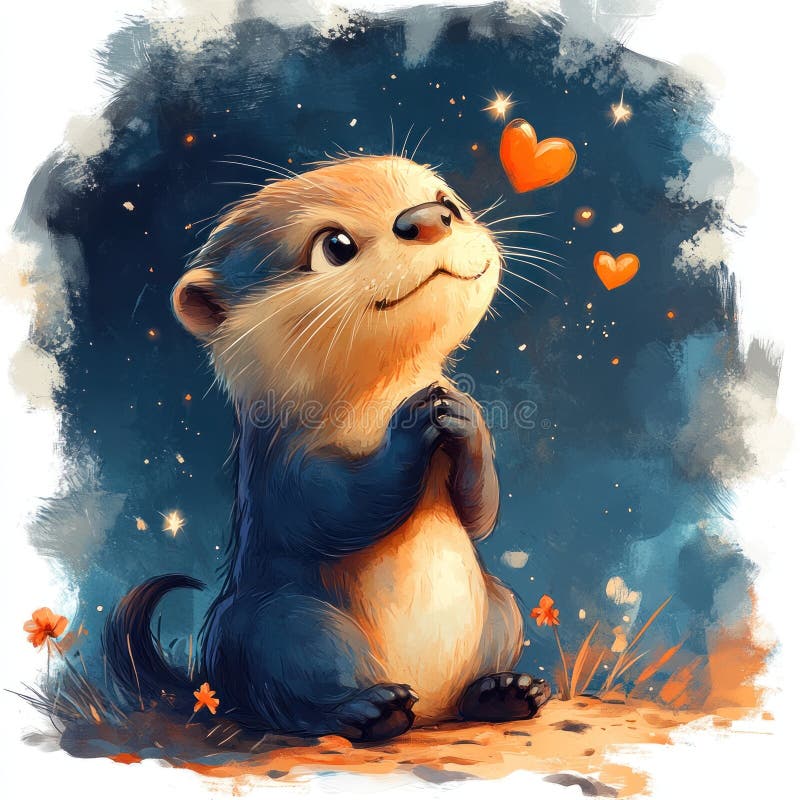Sweet Otter Dreams stock illustration. Illustration of small - 367923407