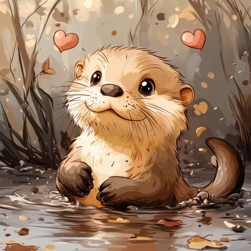 Adorable Otter in Love stock illustration. Illustration of pretty ...