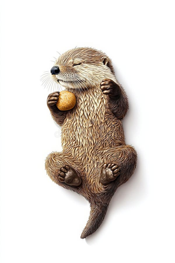 Cute Otter Sleeping with a Pebble Stock Illustration - Illustration of ...