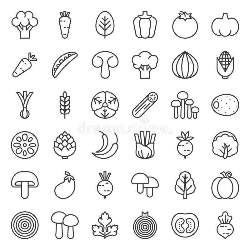 Cute Line Vegetable Icon Set, Vector Illustration Stock Vector ...