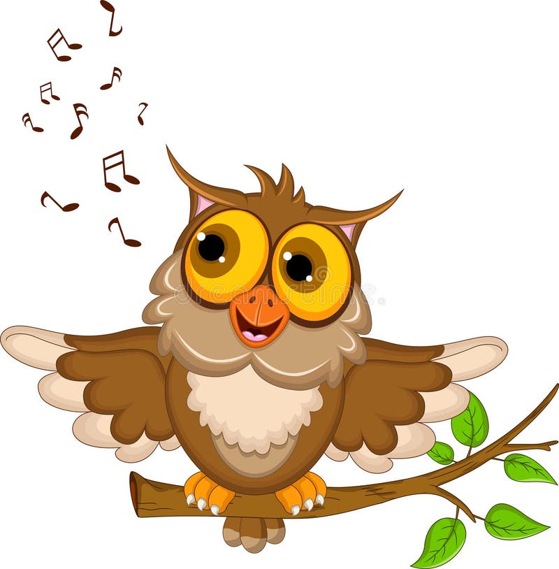 Cute owl cartoon singing stock illustration. Illustration of bird ...