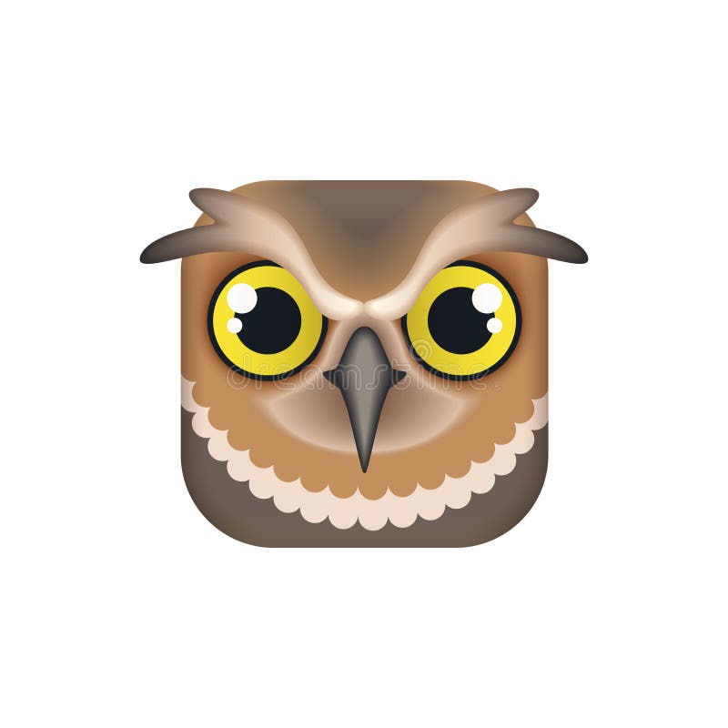 Cute Owl Face, Comic Bird Head in Square Shape for Mobile App Button ...