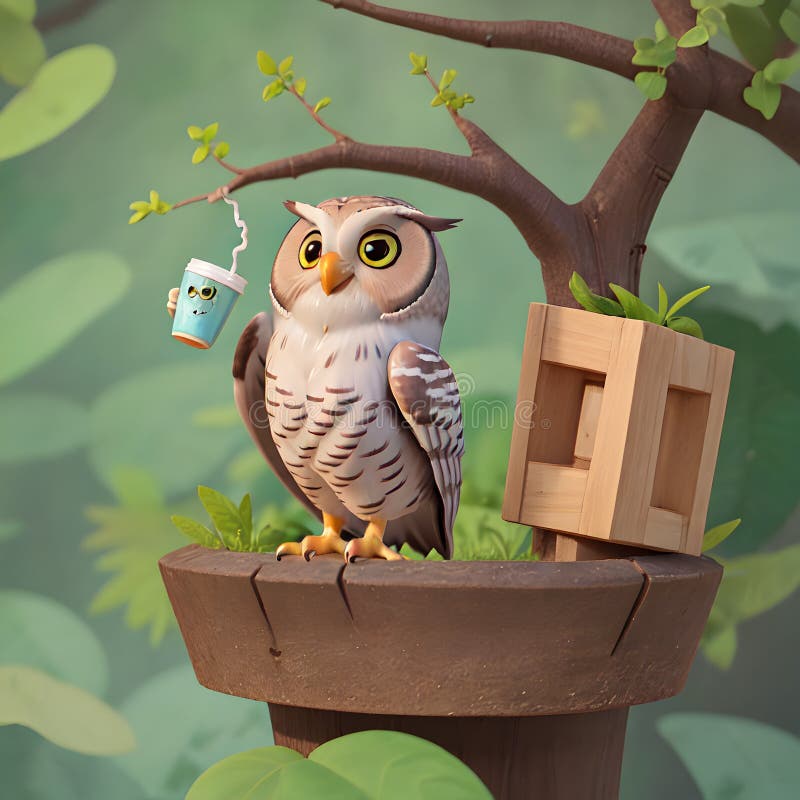 Cute Owl, Generative AI Illustration Stock Illustration - Illustration ...