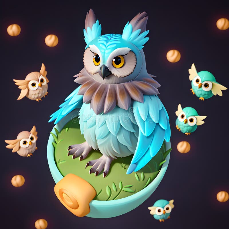 Cute Owl, Generative AI Illustration Stock Illustration - Illustration ...