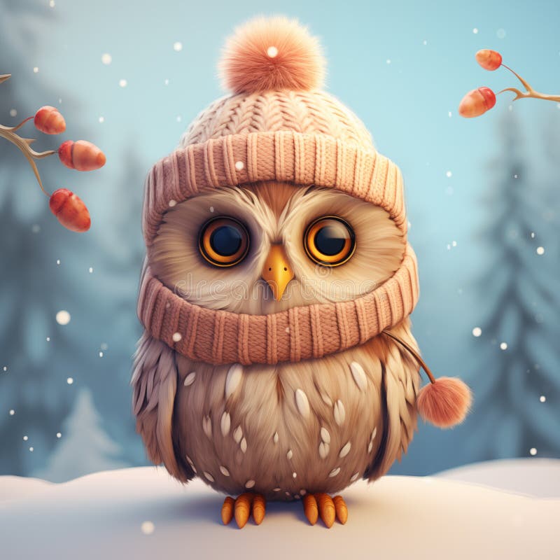 A Cute Owl with Knit Hat on Spring Season Background Stock Image ...