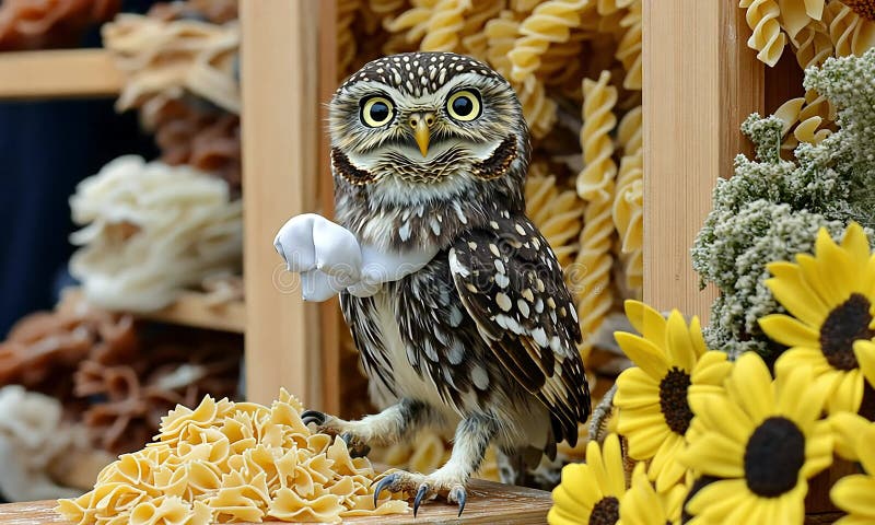 Cute owl with pasta stock footage. Video of healthy - 366463496