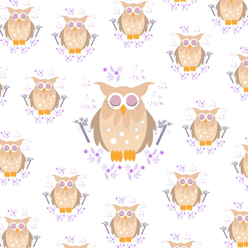 Cute Owl Pattern with Calm Expression Stock Vector - Illustration of ...