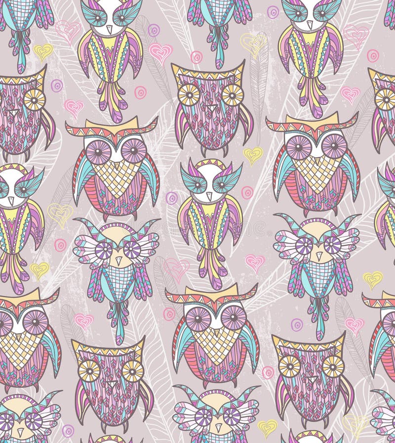 Cute Owl Seamless Pattern with Native Elements Stock Vector ...