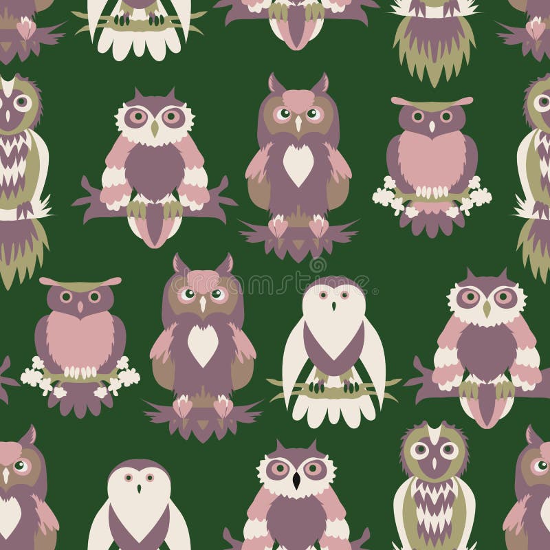 Cute owl seamless pattern. stock vector. Illustration of leaf - 57812400