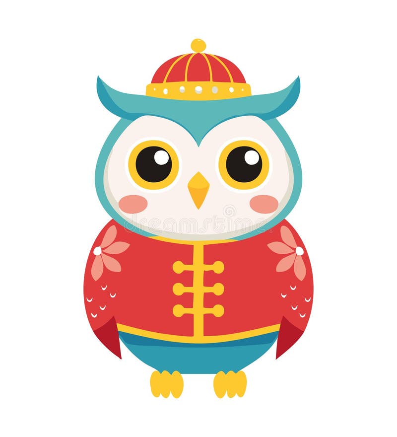 Cute Owl with Traditional Chinese Clothing Stock Vector - Illustration ...