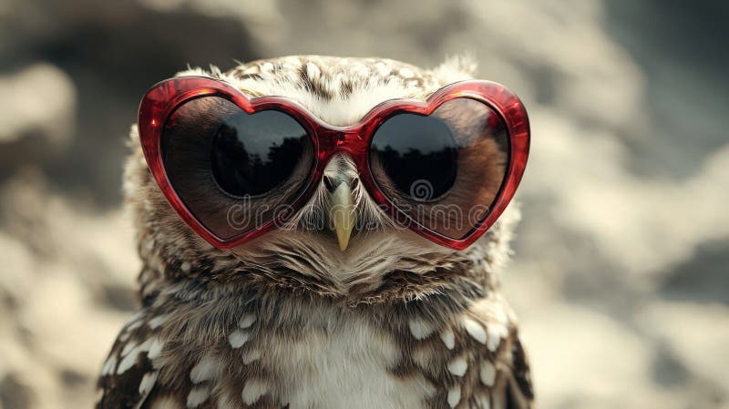 A Cute Owl Wearing Heart Shaped Sunglasses Stock Illustration ...