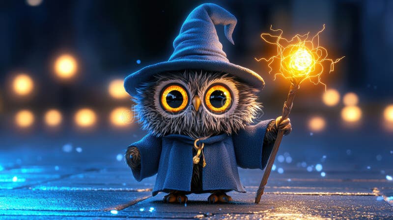 Cute Owl Wizard stock illustration. Illustration of enchanting - 335606772