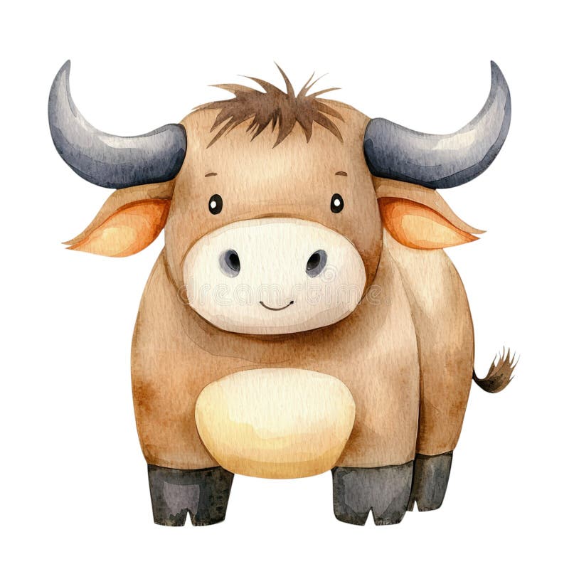 Cute Ox Illustration with Friendly Expression and Soft Colors Stock ...